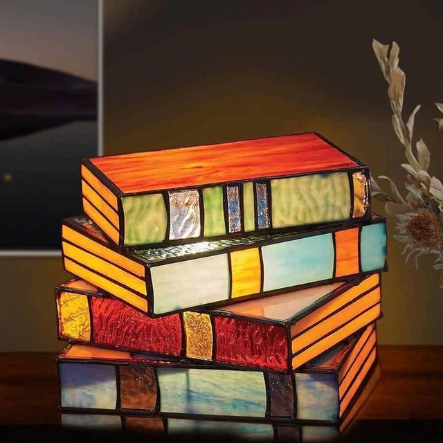 PLASTIC GLASS LAMP, Vergissim Book Lamp Colored Plastic Stacked book ...
