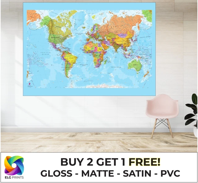 MAP DETAILED LARGE World Map Atlas Poster Art Print 1116 X 77 cm £7.99 ...