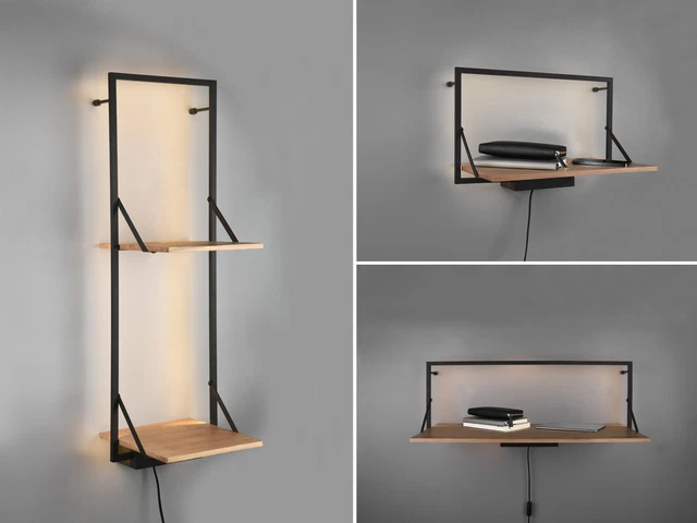 AUSGEFALLENE WANDREGALE METALL Schwarz mit Regalbrett aus Holz & LED ...