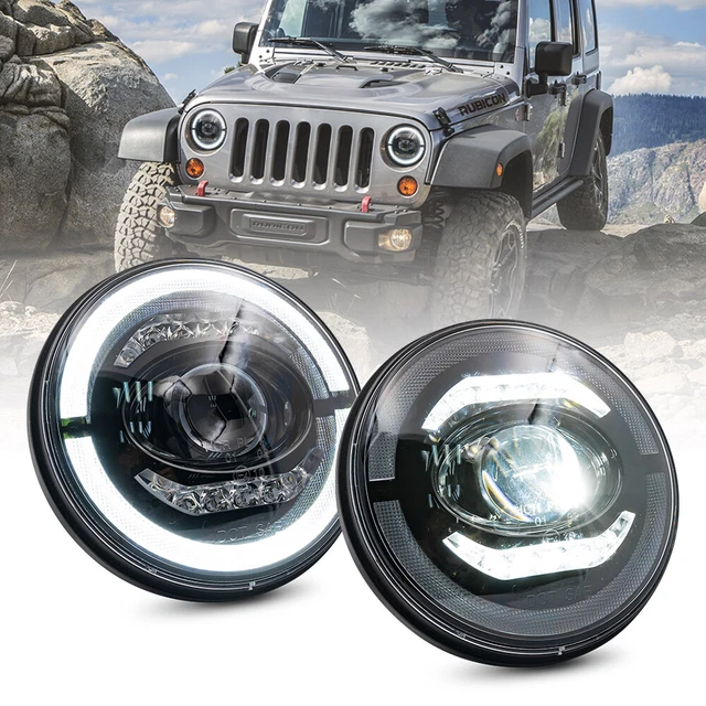 RHD 7& LED Headlight w/ Halo DRL Sidelight for Land Rover Defender MOT ...