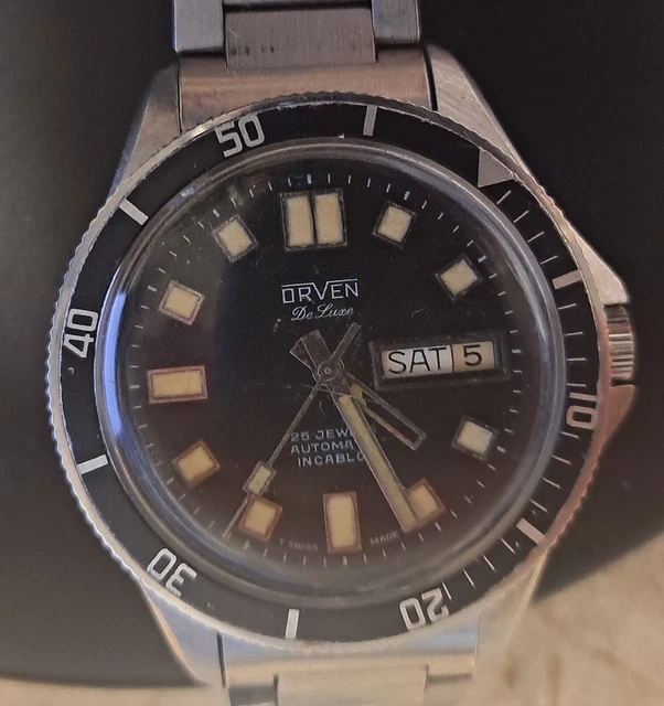 ORVEN DE LUXE 1960s Swiss 25 JEWELS AUTOMATIC INCABLOC WATCH $666.00 ...