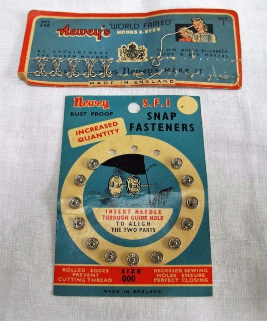 VINTAGE CLOTHES FASTENERS 1950s Newys Snap Hook Eye Fastenings Display ...