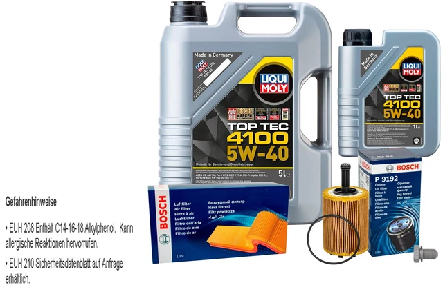 BOSCH INSPECTION SET 6 LIQUI MOLY Top Tec 4100 5W-40 pour VW Caddy EUR 105,04 - PicClick FR
