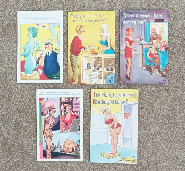VINTAGE SAUCY SEASIDE Comic Postcards x 5, Unused. Brook Publishing £10 ...