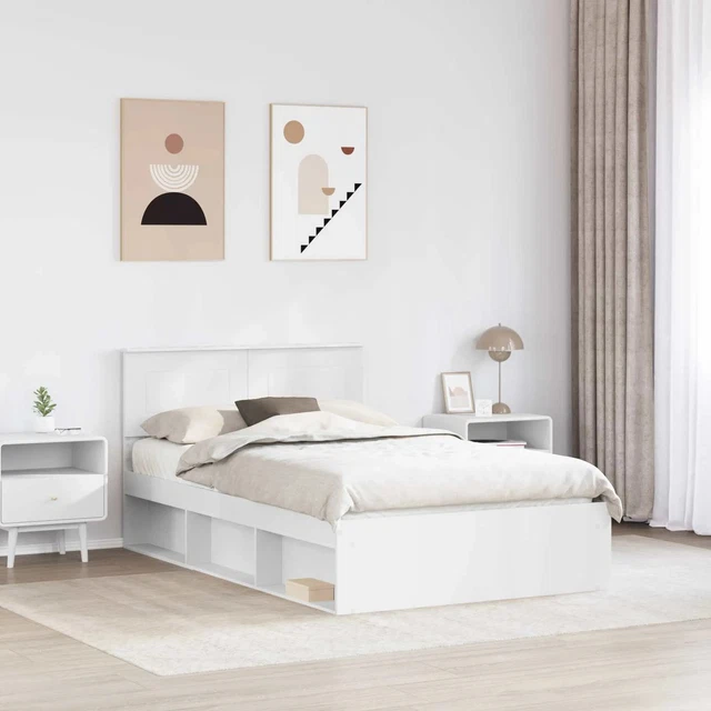 BED FRAME WITH Headboard White 120 x 190 cm Engineered wood vidaXL £246 ...