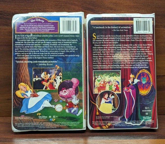 NEW LOT OF 2 Disney Masterpiece Collection VHS Snow White & Alice in ...