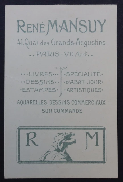 CARTE DE VISITE René MANSUY aquarelle dessin livre dessin abat-jour ...