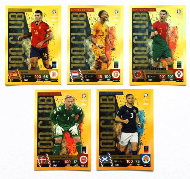 TOPPS MATCH ATTAX Euro 2024 - Set of 5 Trading Cards 100 Club Complete ...