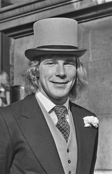 JAMES HUNT DURING his wedding to Suzy Miller at Brompton 1970s OLD ...