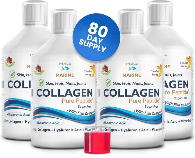 SWEDISH NUTRA-LIQUID MARINE Collagen Sugar Free-4 Packs of 500ml, 80 ...