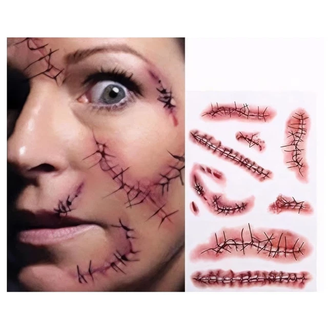 TINUOS HORROR REALISTIC Fake Bloody Wound Stitch Scar Scab Waterproof ...