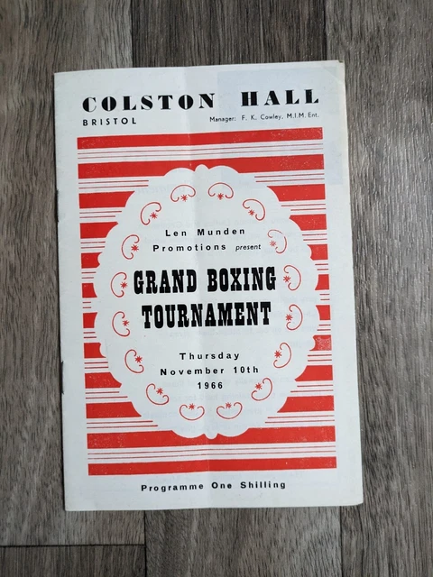 GRAND BOXING TOURNAMENT - Colston Hall Bristol 1966 Programme 6 Matches ...