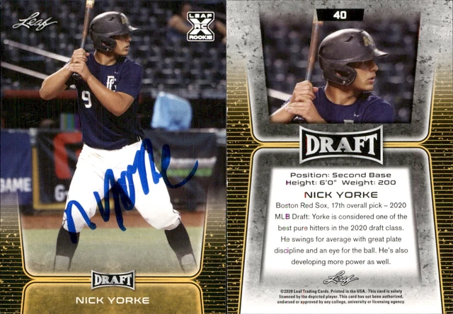 CARTE SIGNÉE NICK Yorke 2020 Leaf Draft #40 Boston Red Sox Auto AU EUR ...