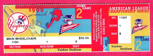 RARE BILLET COMPLET ! 1999 Alcs Home Gm #2 Yankees/Red Sox-Derek Jeter ...