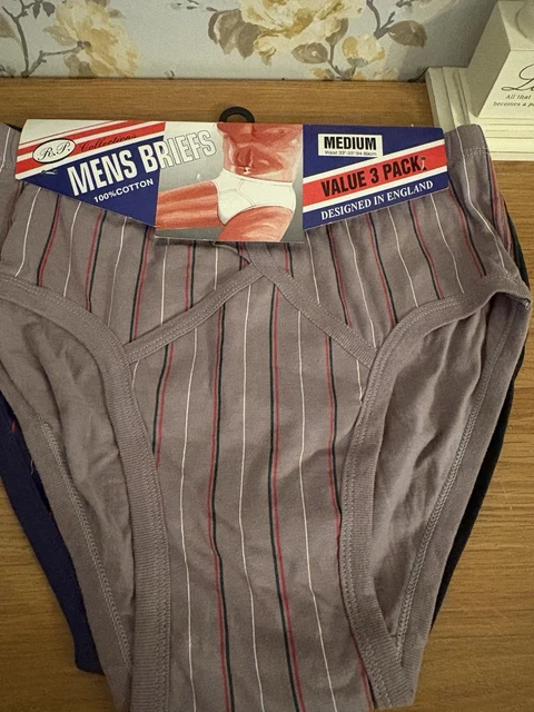 VINTAGE 100% COTTON Y-Front Briefs. Gray Black Blue. Medium. New With ...