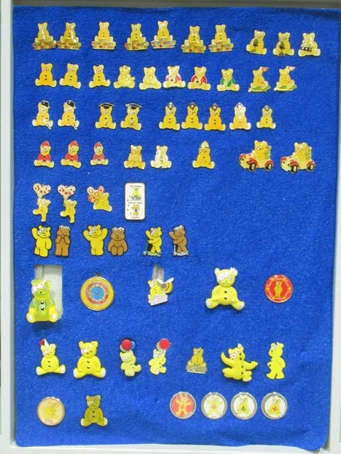 PUDSEY BEAR Pin Badges - 30 years from 1980's - 65 badges in total £149 ...