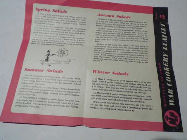ORIGINAL LEAFLET - Ministry of Food 1943 War Cookery Leaflet 5 - Salads ...