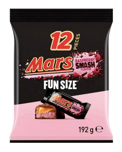 2 MARS RASPBERRY Smash Fun Size Bar Chocolate Share Packs AUSTRALIA ...