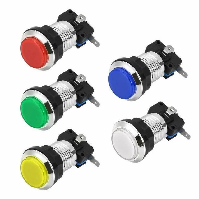 5 X ARCADE 12V illuminated LED Push Button Chrome Plated buttons With ...