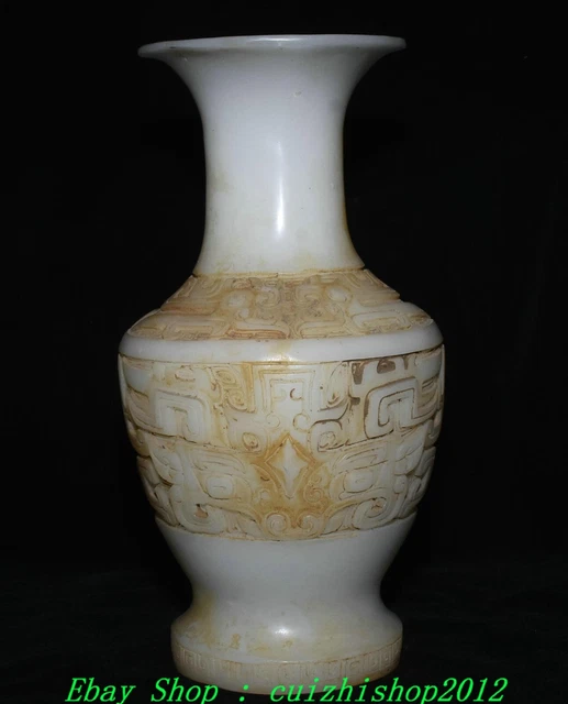 11& OLD CHINESE Han White Jade Carved Dynasty Dragon Beast Face Head ...