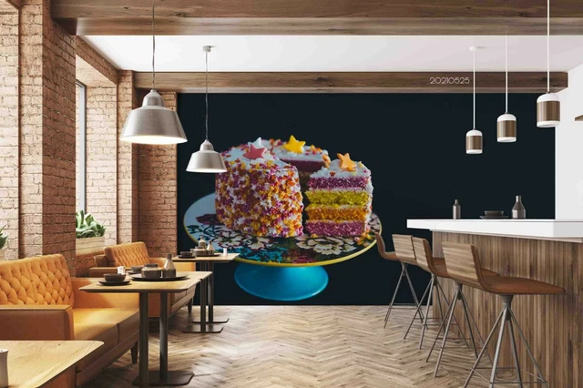 3D BLACKBOARD SWEET Cake Wallpaper Wall Mural Removable Self-adhesive ...
