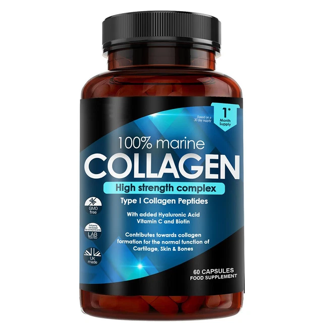 HYDROLISED MARINE COLLAGEN Capsules 1200mg Type 1 Pure Max Strength ...