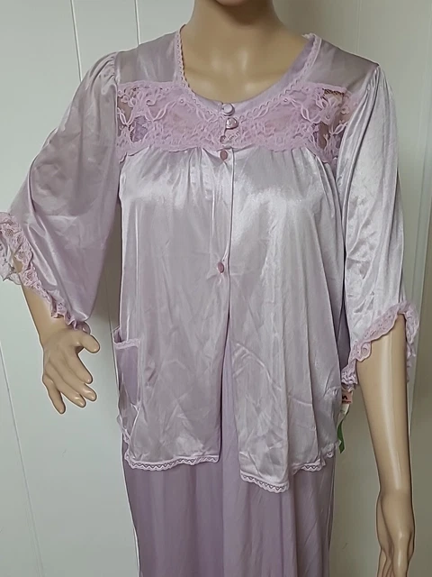 ENSEMBLE CHEMISE DE nuit vintage Texsheen violet mauve femme M neuve ...