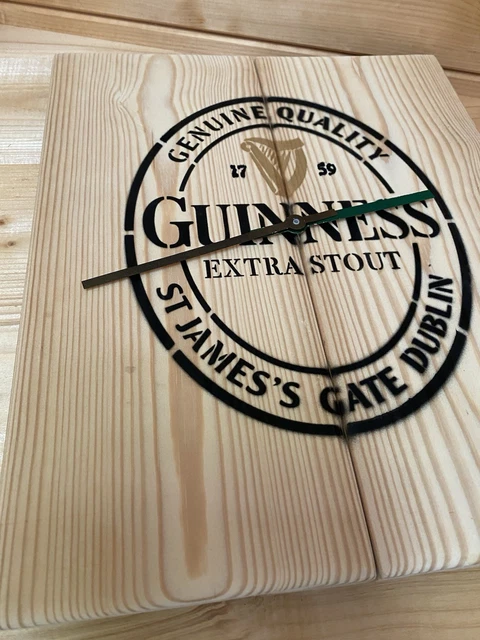 GUINNESS BRANDED WOODEN Clock. Made From 100% Reclaimed Pine. Father’s ...