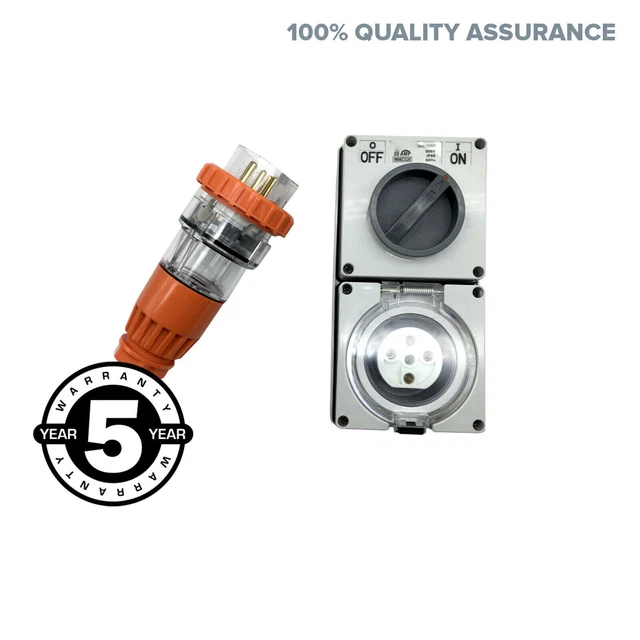 20 AMP 5 pin Weatherproof Switched Socket Outlet IP66 Straight Plug ...
