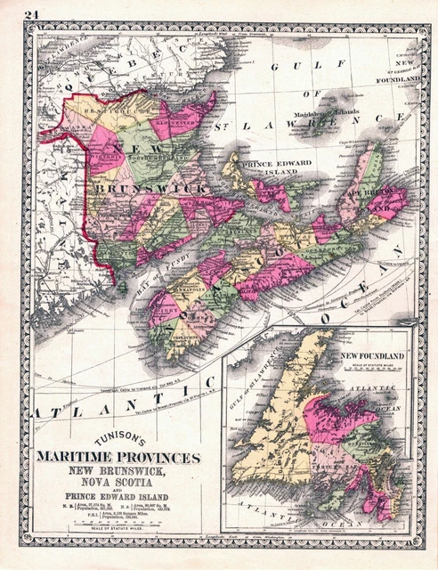 KARTE - NEW Brunswick - Nova Scotia - Prince Edward Island - Tunison's ...