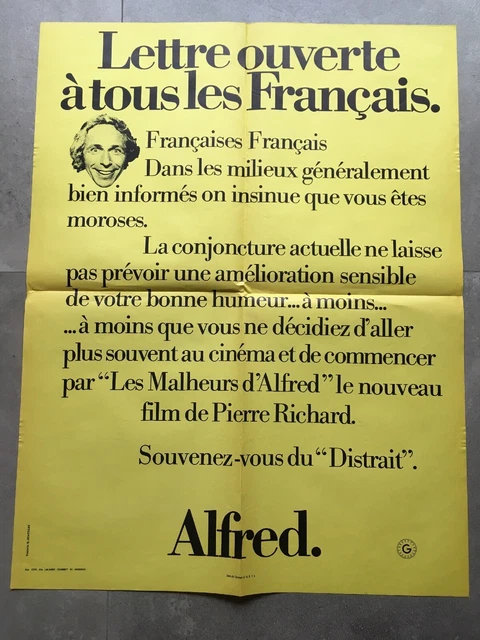AFFICHE ANCIENNE LETTRE Ouverte LES MALHEURS D’ALFRED - PIERRE RICHARD ...