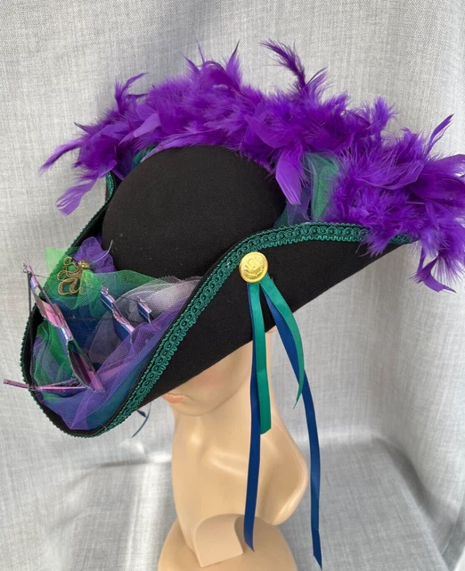 COLORFUL TRICORN PIRATE Hat Renaissance Feather Ship Octopus Green Blue ...