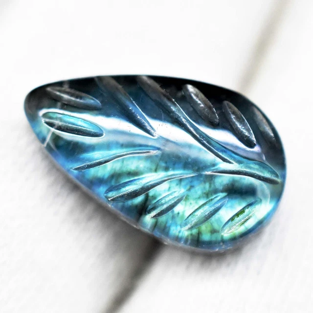 OPALE DE FEU noire naturelle de 8,80 ct, sculpture de feuille double ...