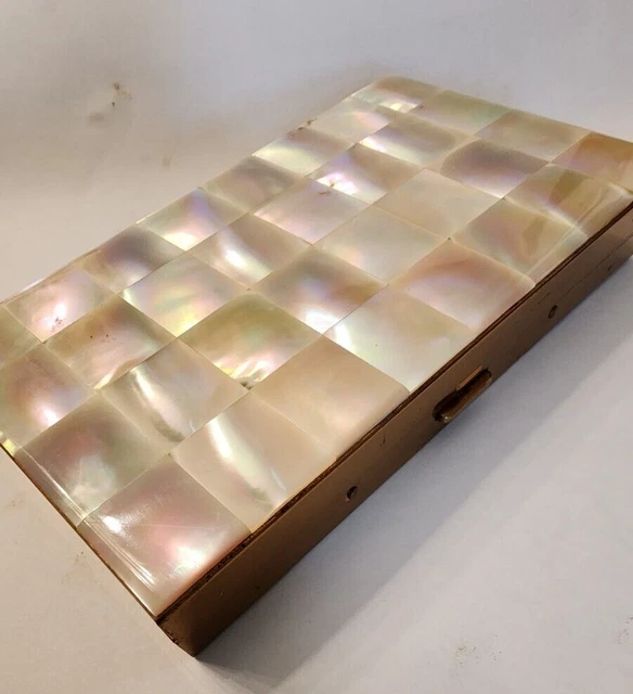 VINTAGE MOTHER OF Pearl/Monogram Compact/Lipstick/Cigarette/Case Great ...