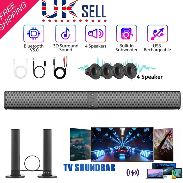 WIRELESS SURROUND SOUND Bar 4 Speaker System Bluetooth Subwoofer TV ...