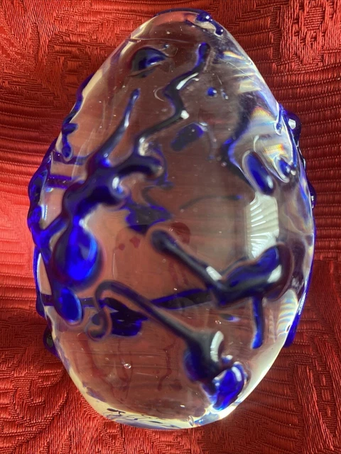 PAPERWEIGHT EGG SHAPE Clear Cobalt Blue Art Glass 3.5 Inch Tall - 9 £20 ...