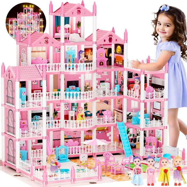 DREAM DOLL HOUSE for Girls with 5 Stories 19 Rooms, Dolls, Mat, LED ...