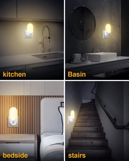 MOTION SENSOR NIGHT Light 2 Pack Plug In Warm White For Hallway Stairs ...