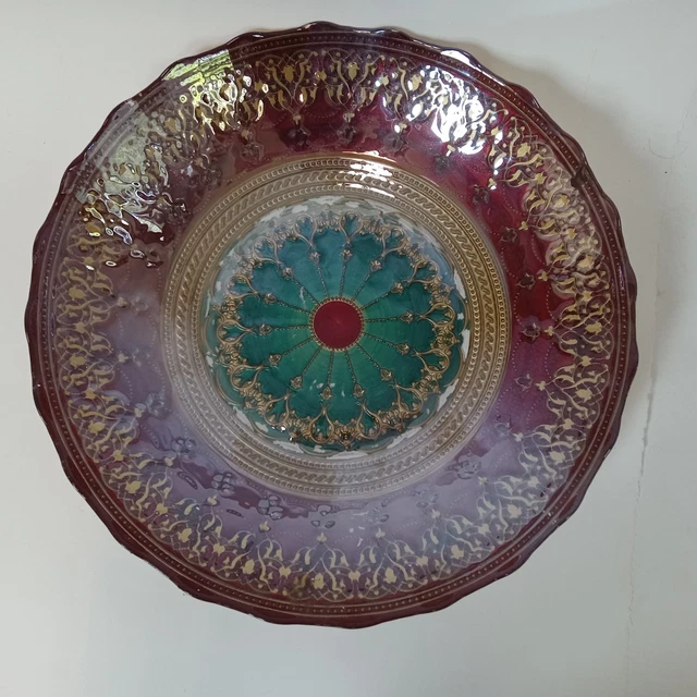 TURKISH 15& PAINTED Large Glass Bowl Mehendi Gold Red Green Scroll ...