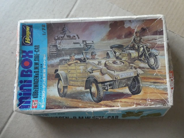 KUBELWAGEN & B.M.W Side-Car Mini Box Hasegawa 1/72 scale tatty box £7. ...