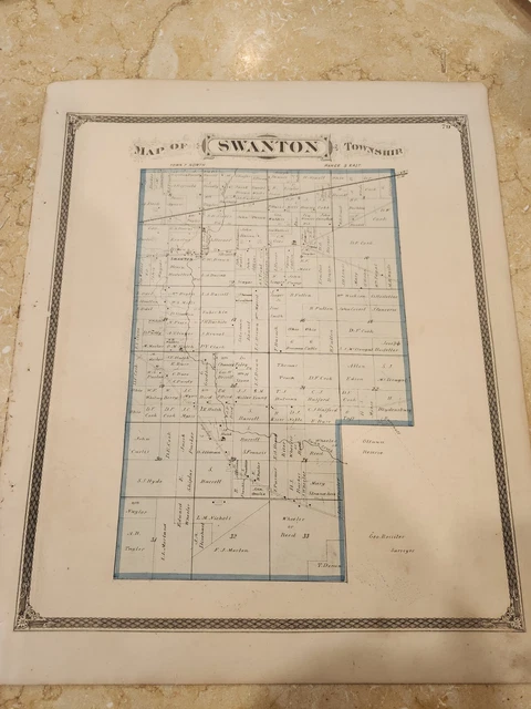 PLAT MAP OF Swanton Township, with engravings Ohio. 1875 Large hand ...