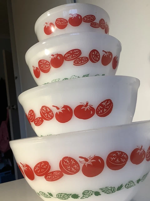 VINTAGE AGEE PYREX ‘Tomato Harvest’ Mixing Bowl Set X4 Bowls $165.00 ...