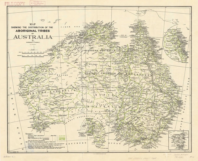 ABORIGINAL TRIBES OF Australia Wall Map by Tindale published 1940 $59. ...