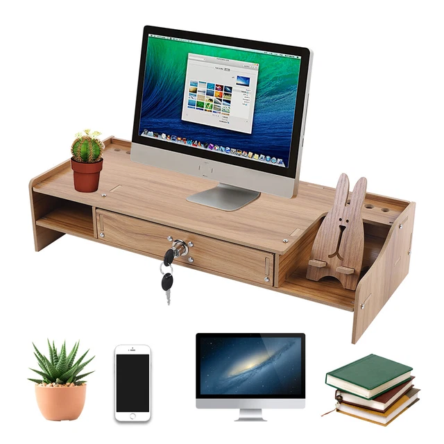 WOOD MONITOR RISER w/ Drawer Computer/Laptop/PC Stand for Desk ...