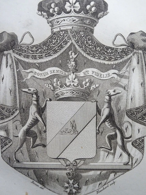 GRAVURE BLASON HERALDIQUE MARQUIS de PASTORET ARMOIRIES RESTAURATION ...