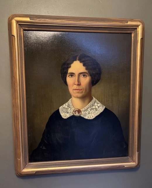 AMERICAN ANTIQUE Oil Portrait Painting Of A Lady, Ann Eliza Burkitt ...