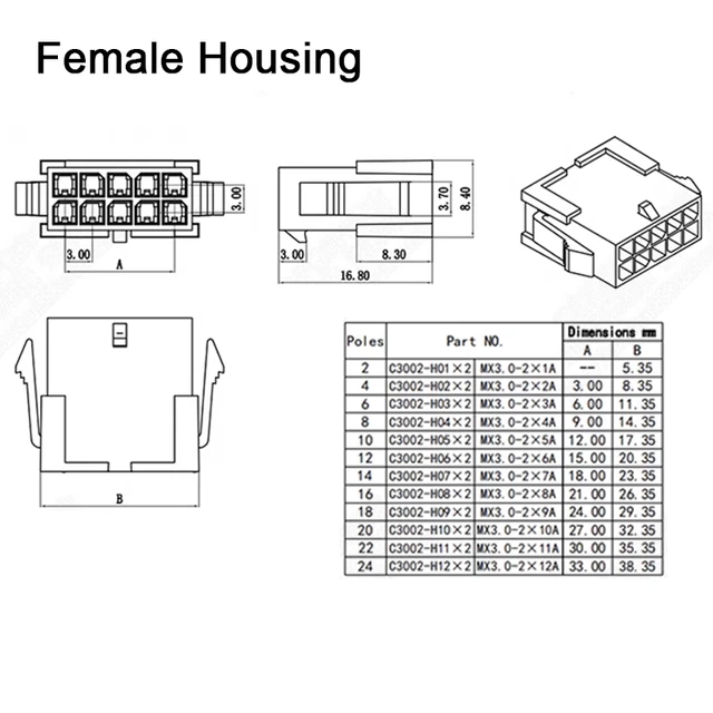 43025 3.0MM PITCH Connector Plug Double Row Male/Female Housing 2P-24P Black EUR 4,21 - PicClick FR