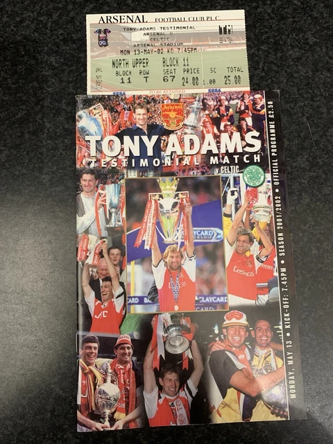 TESTIMONIAL FOOTBALL PROGRAMMES Tony Dans/Martin Keown and Cyril ...