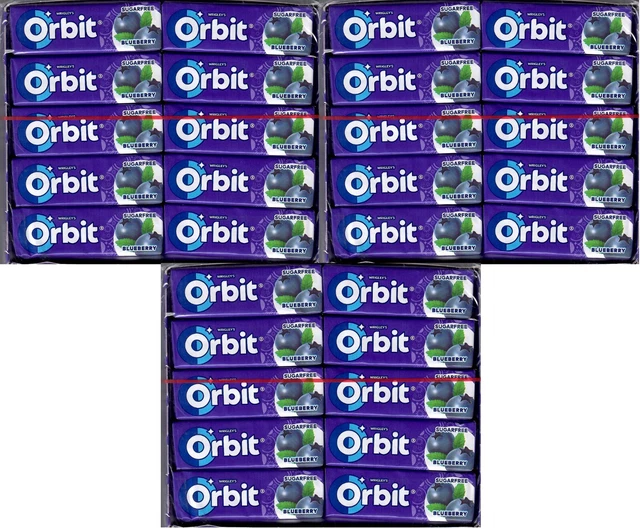 (PACK OF 3 ) Wrigleys Orbit Blueberry Chewing Gum Full 30 x 300 pellets ...