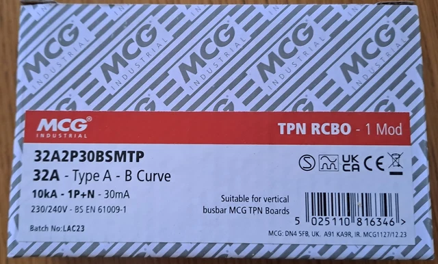 MCG TPN RCBO 32A Type A-B Curve, 10kA - 1P+N -30mA -32A2P30BSMTP Batch ...